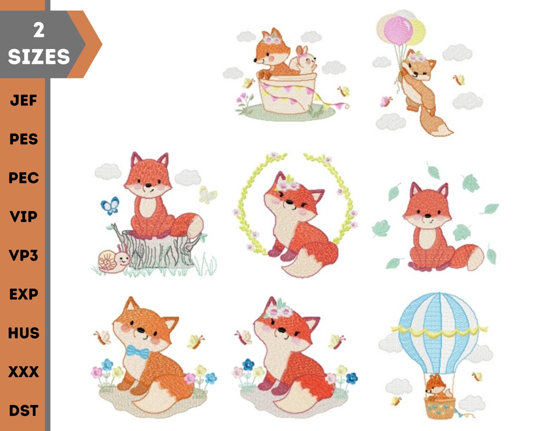 Fox Embroidery Designs, Baby Fox Machine Embroidery Design, Cute Fox ...