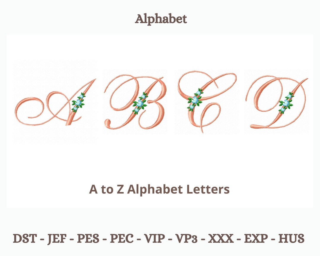Floral Font Embroidery Design, Classic Floral Font Machine Embroidery ...