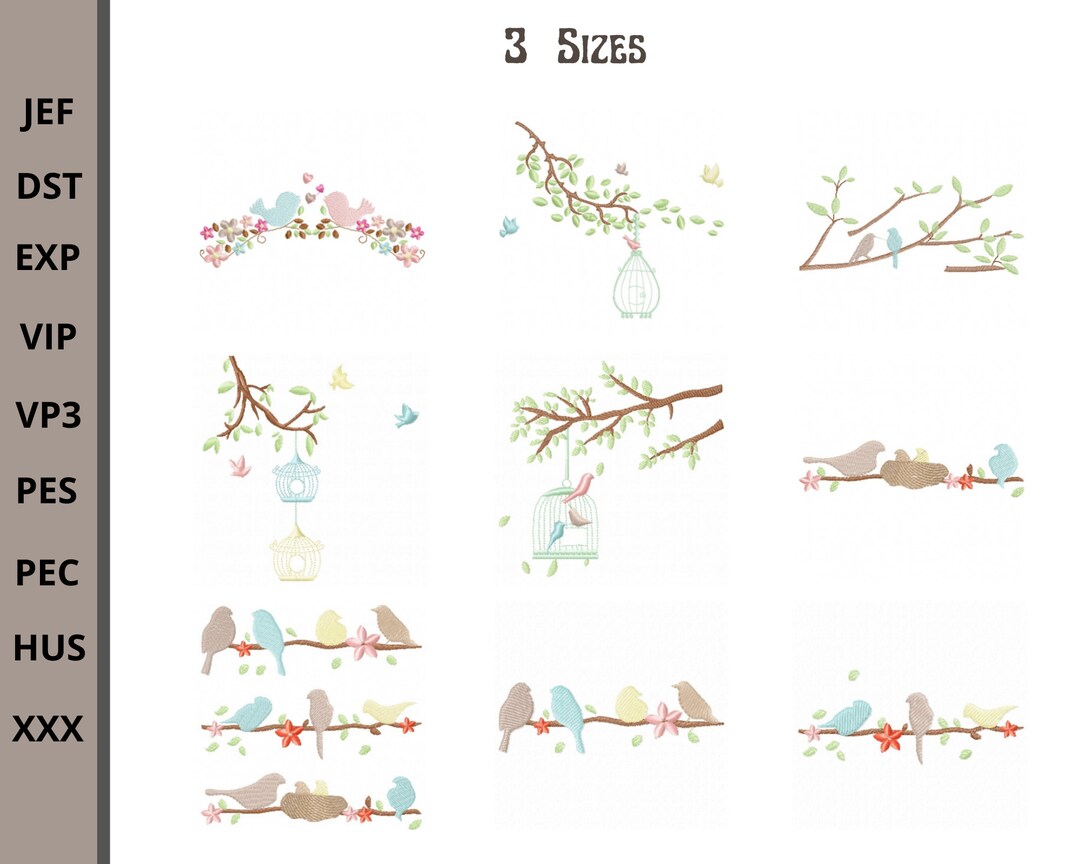 Little Birds Embroidery Design - 3 Sizes - 9 Types - Machine Embroidery ...
