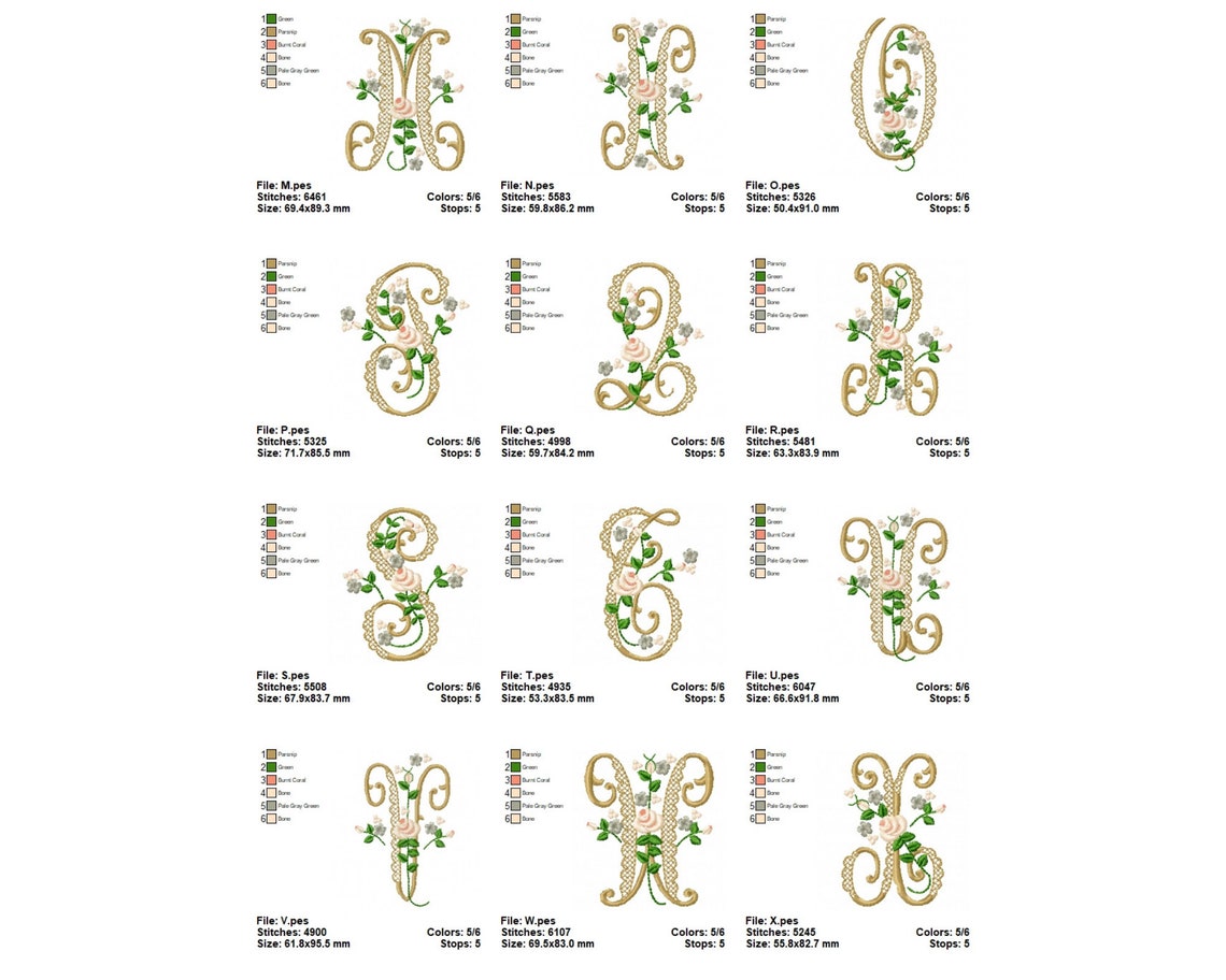 Floral Alphabet Embroidery Design - Font Machine Embroidery - Instant ...