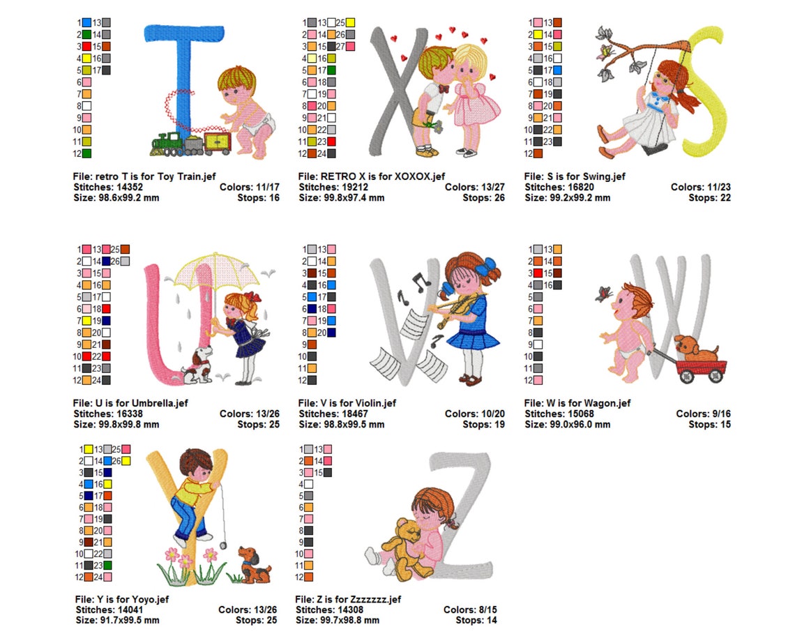 Alphabets With Playing Kids Monograms Embroidery Designs - Etsy