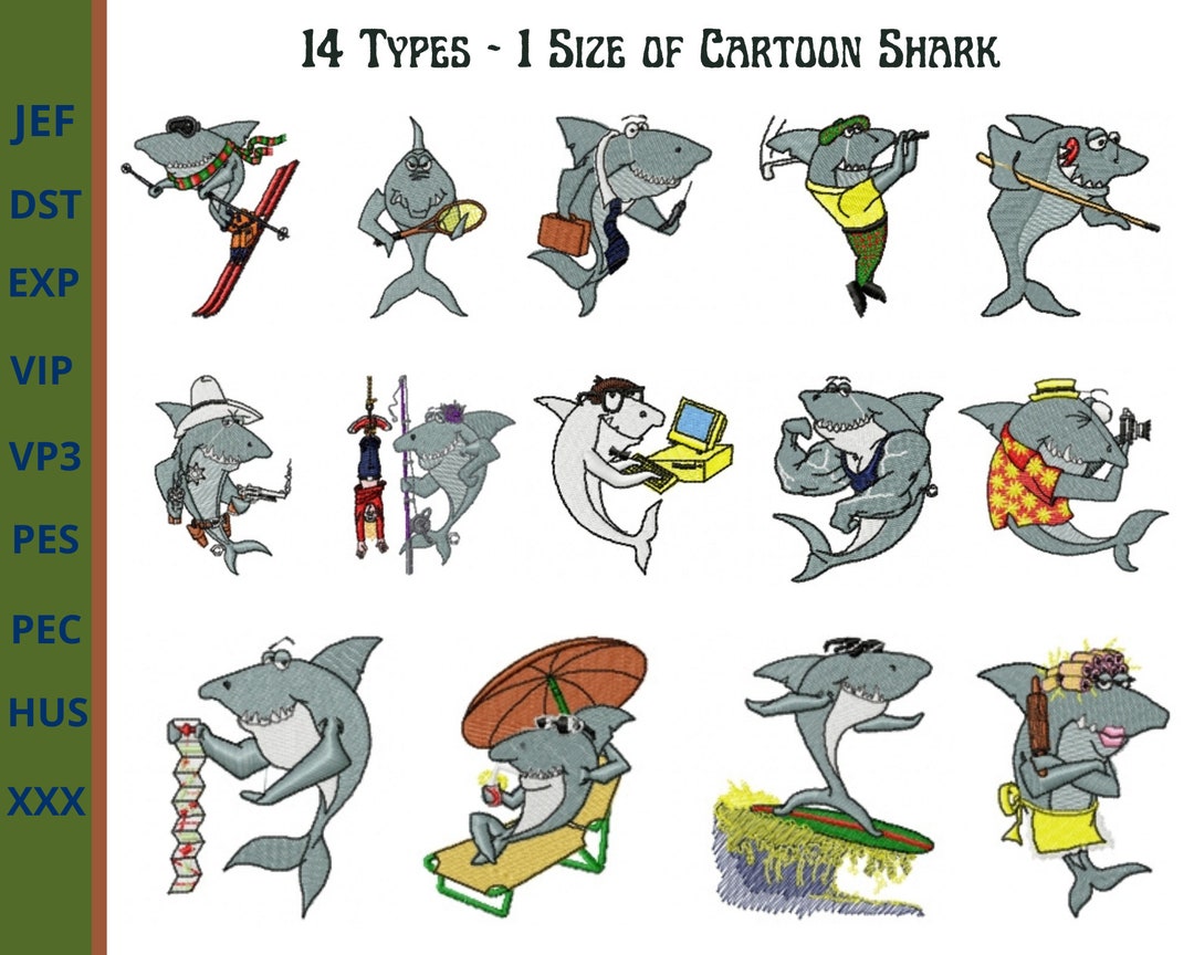 Cartoon Shark Embroidery Design - Crazy Cartoon Shark Machine ...