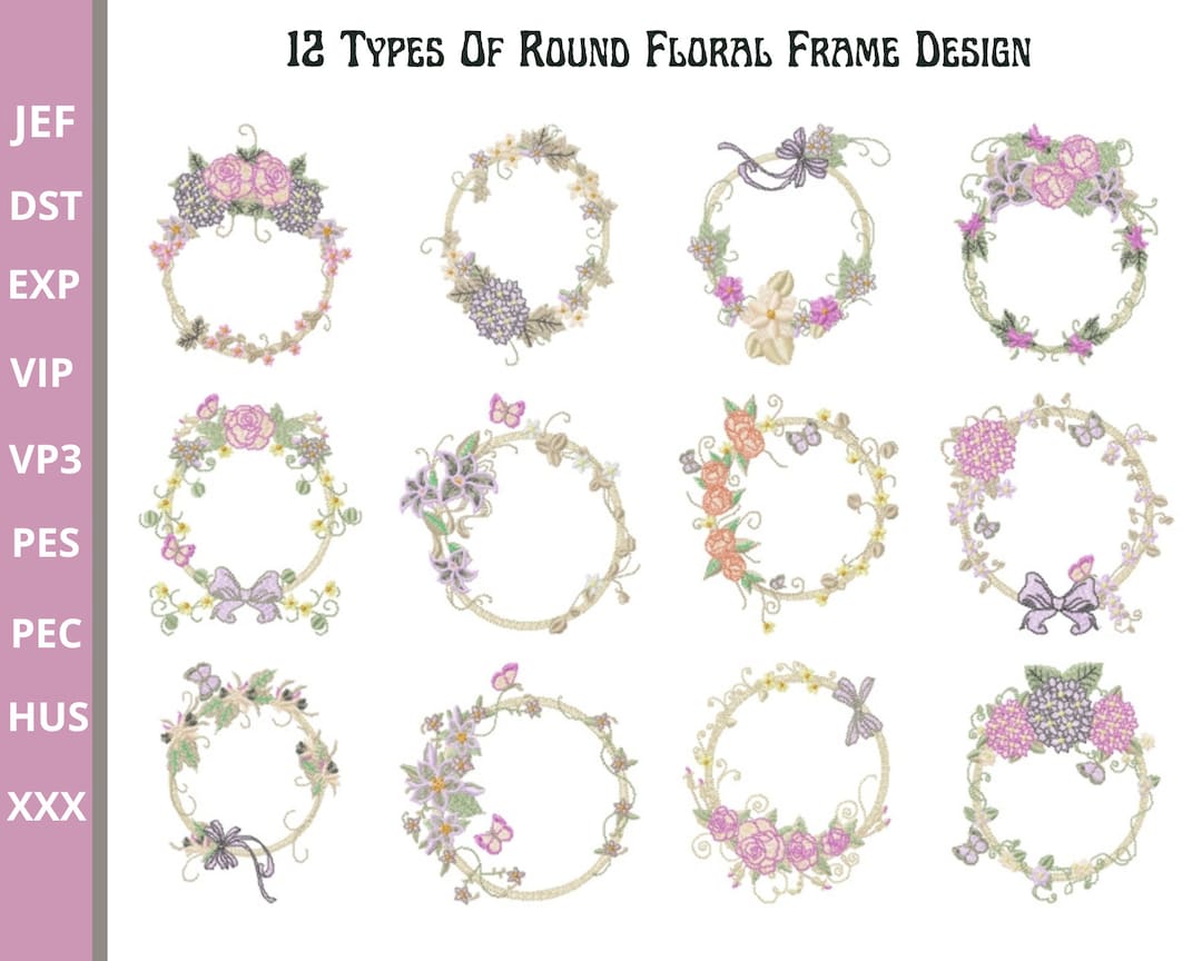 12 Round Floral Frame Embroidery Designs | Multiple File Formats ...