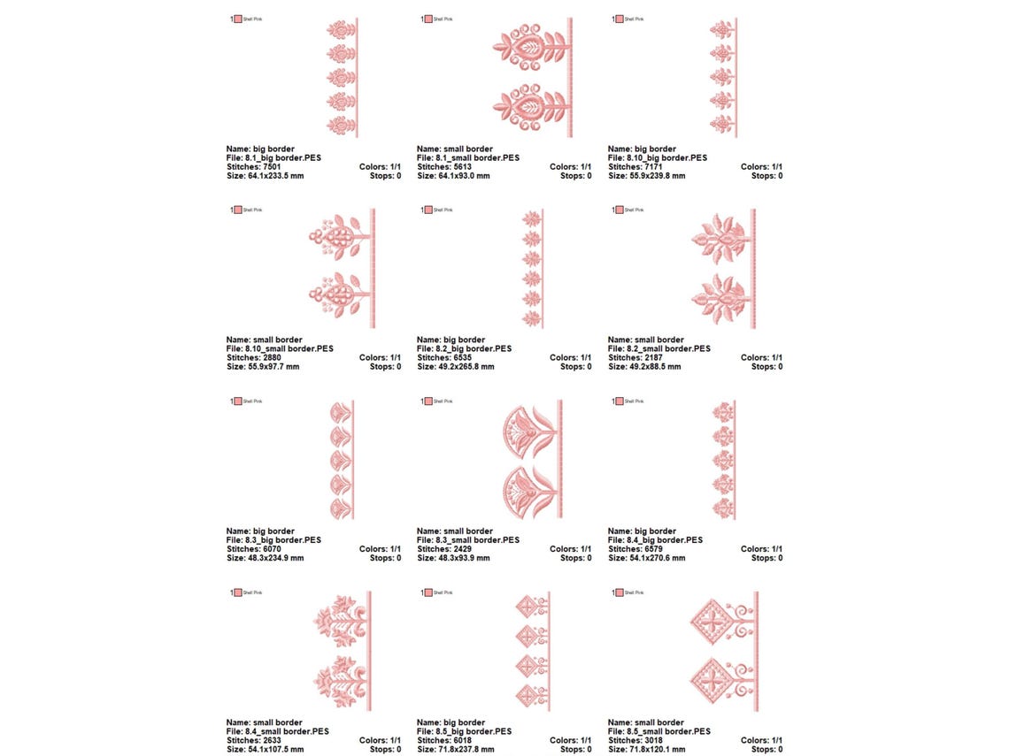 Endless Border Embroidery Designs – 2 Sizes (5 Inch & 10 Inch) – Floral ...