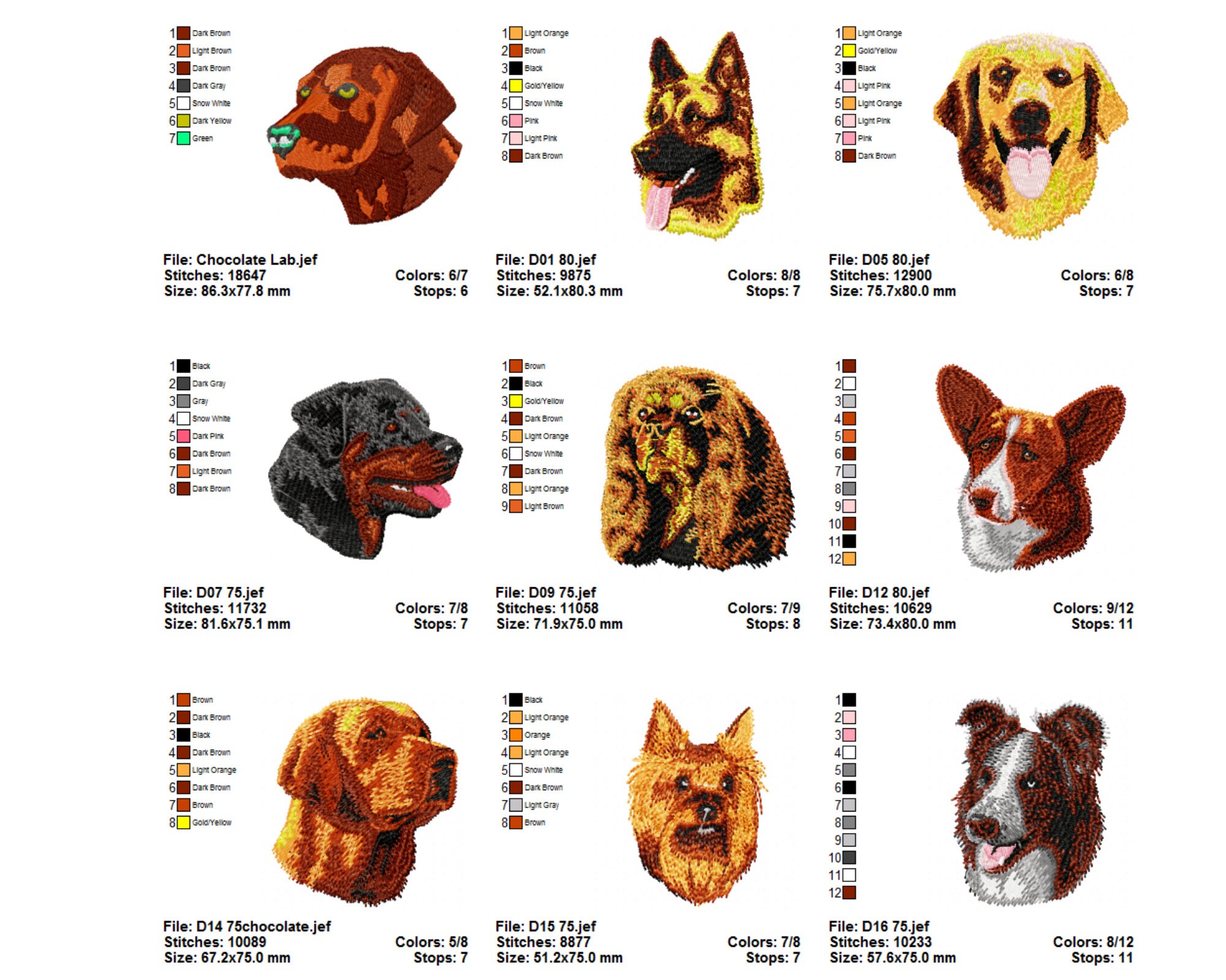 Various Dog Breeds Faces Machine Embroidery Designs, Labrador, German ...