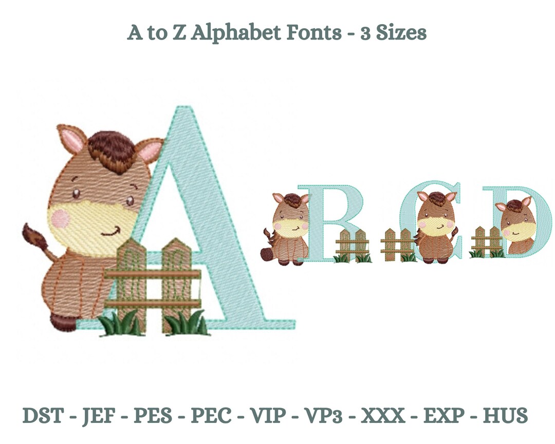 Donkey Alphabet Font Embroidery Design - Machine Embroidery Pattern - 3 ...