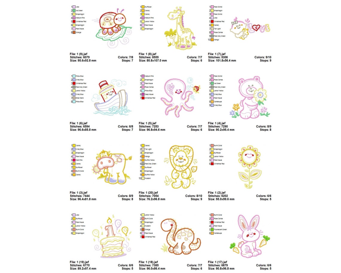 Baby Animal Machine Embroidery Design 20 Types Instant - Etsy