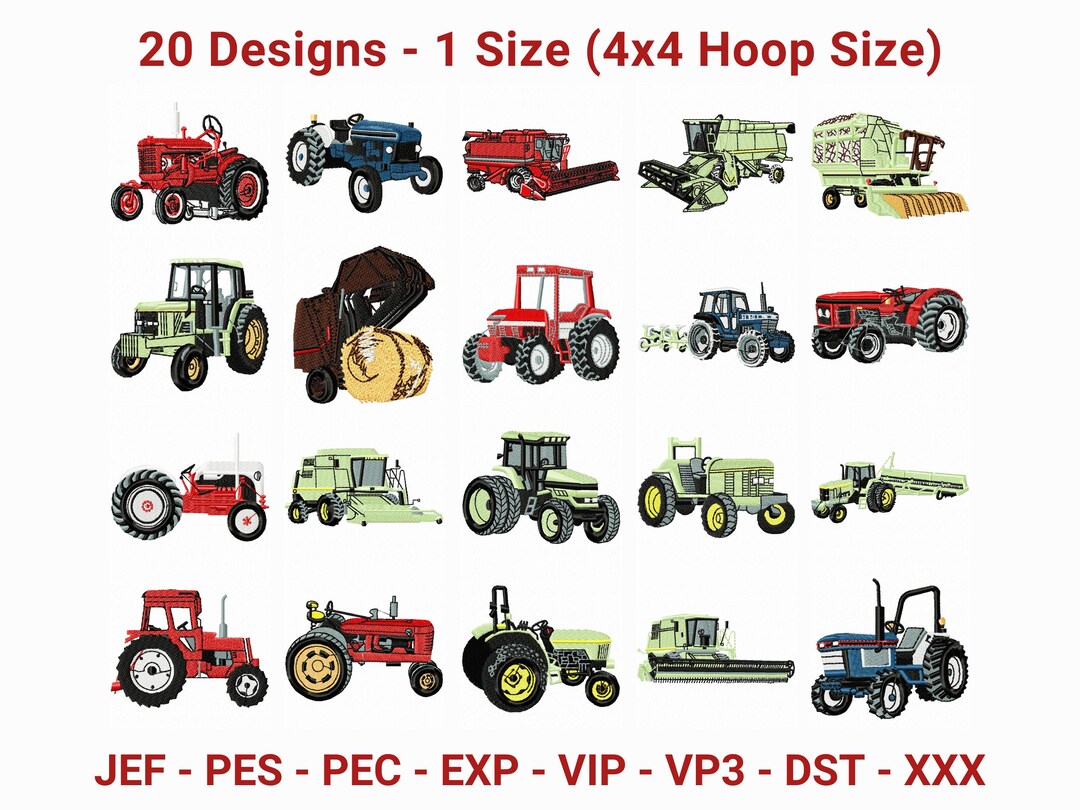 Farm Equipment Embroidery Design Bundle - 20 Designs, Tractor ...