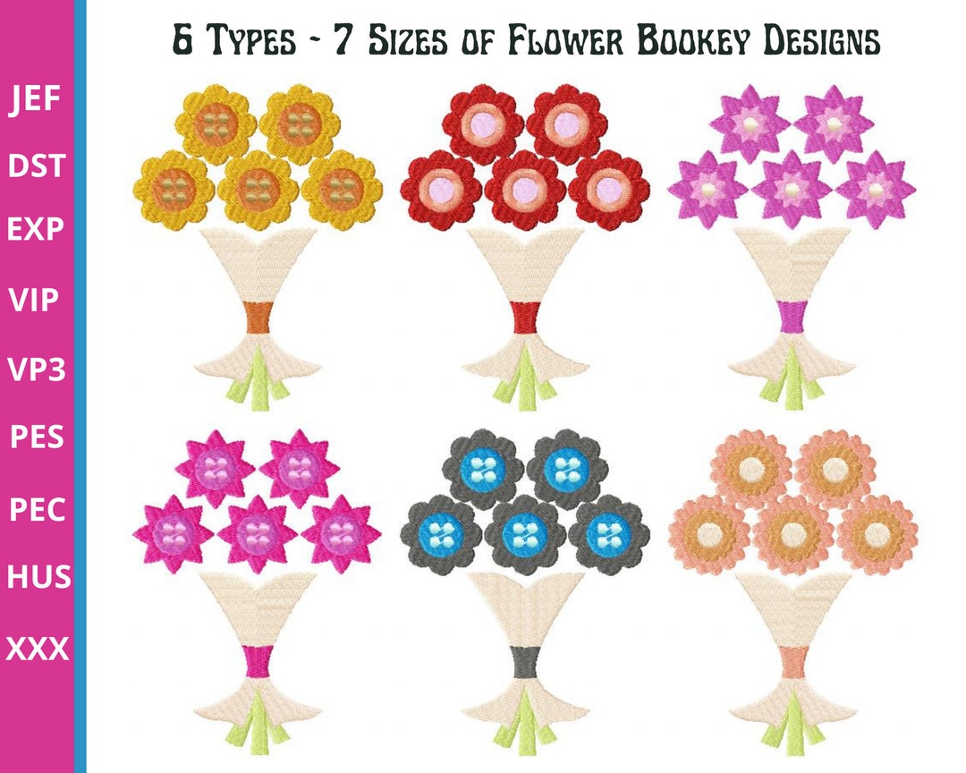 Flower Bookey 6 Types 7 Sizes Embroidery Designs - Etsy