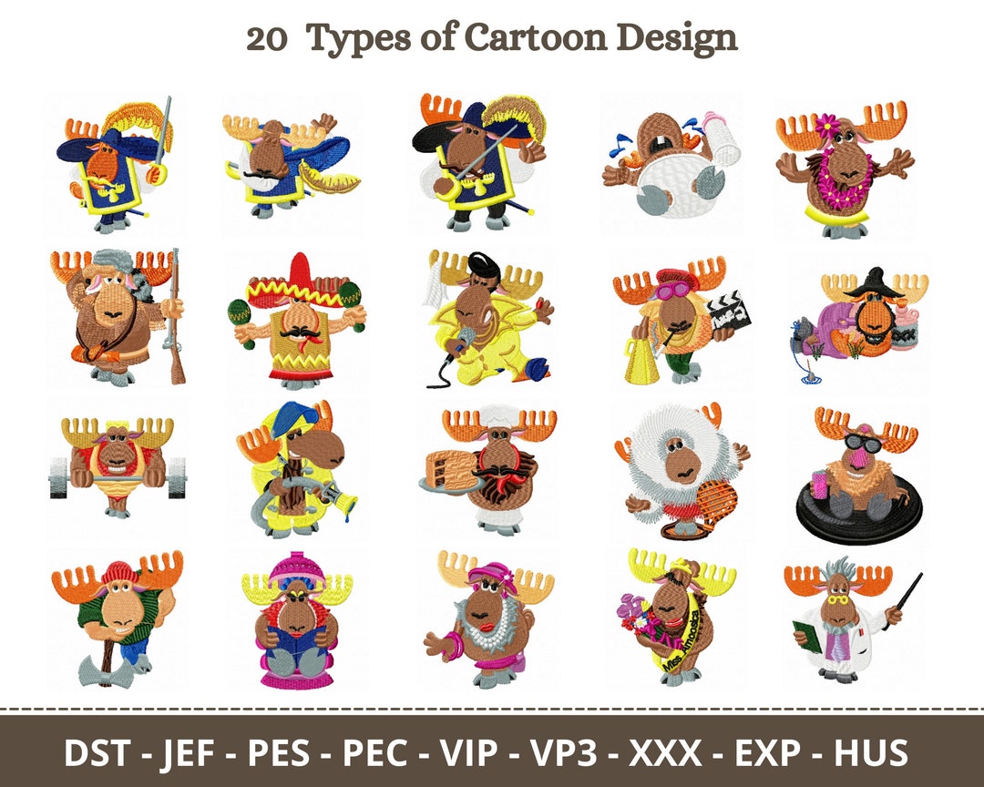 Cartoon Machine Embroidery Design 20 Types Instant Download - Etsy ...