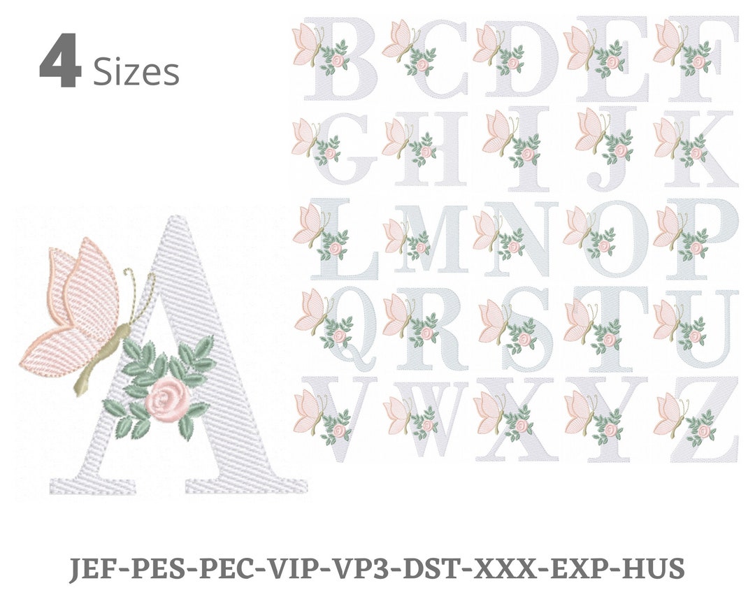Butterfly Alphabet Designs, Butterfly With Floral Font Machine ...