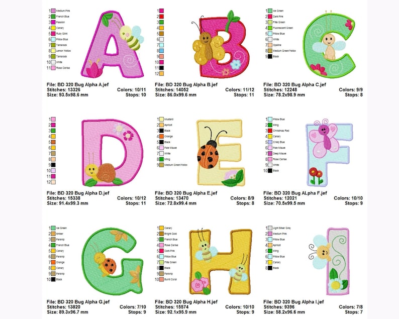 Bug Alphabet Machine Embroidery Pattern - Alphabet Embroidery Design ...