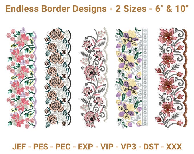 Floral Embroidery Border Designs - Seamless Embroidery Border Pattern ...