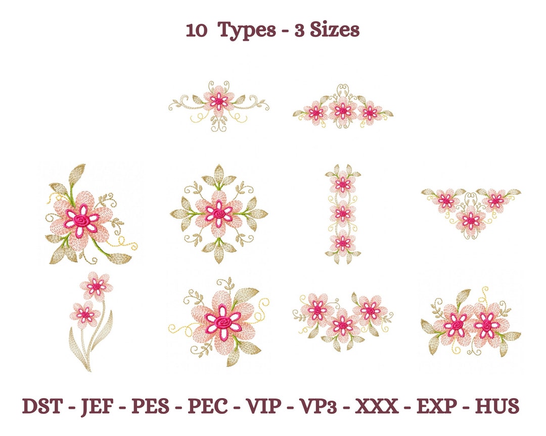 Dreams Flowers Embroidery Design - Machine Embroidery Pattern - 3 Sizes ...