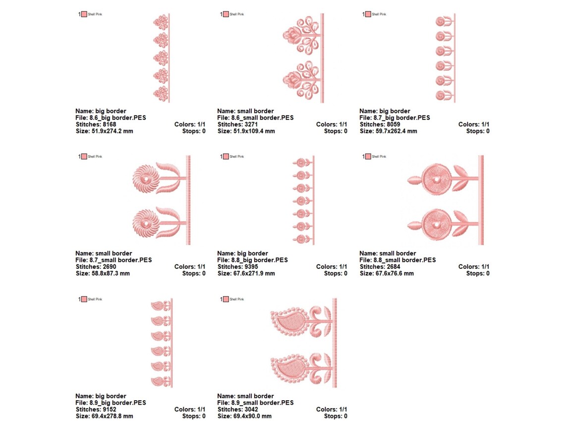 Endless Border Embroidery Designs – 2 Sizes (5 Inch & 10 Inch) – Floral ...