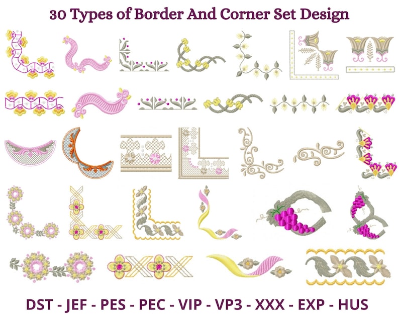 Border & Corner Set Embroidery Design - Machine Embroidery Pattern - 30 ...