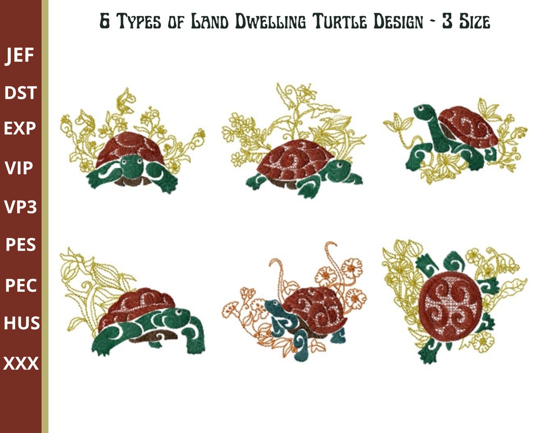 6 - Type , Land Dwelling Turtle Embroidery Design , Instant Download ...
