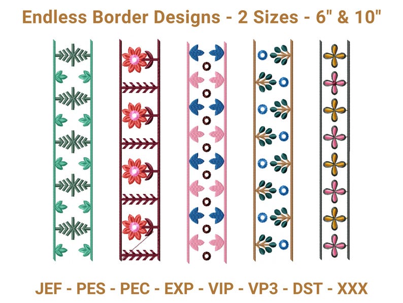 Geometric & Floral Border Embroidery Design Set | Endless Border ...