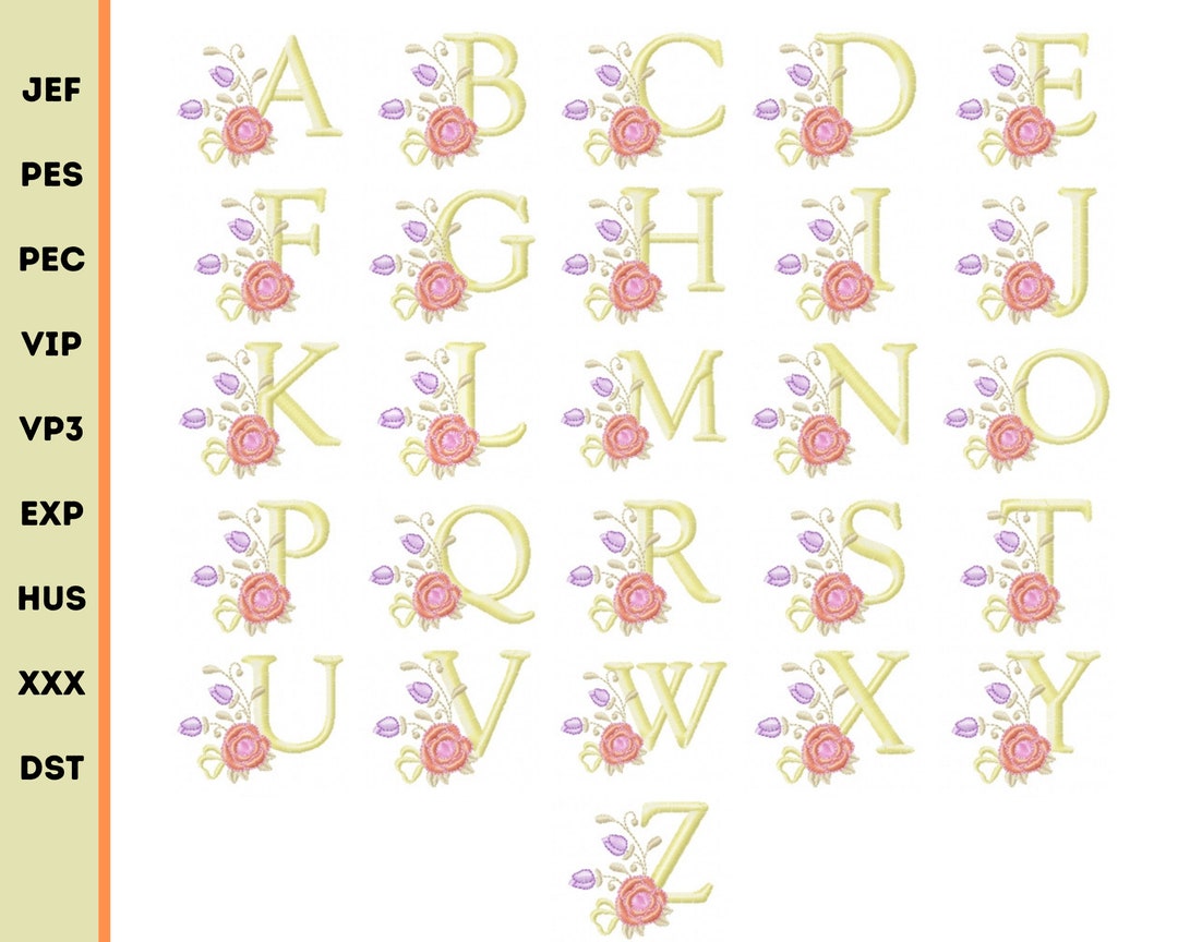 Floral Alphabet Embroidery Design , Flower Font Machine Embroidery ...