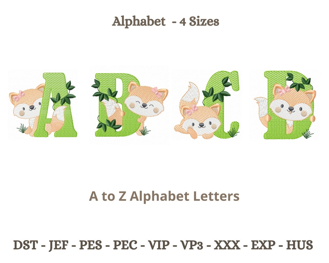 Fox Animal Alphabet Embroidery Design - Animals Font Embroidery Pattern ...