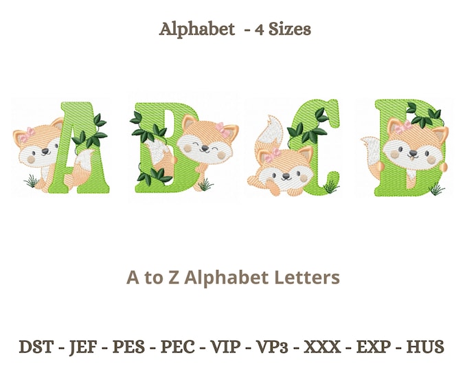Cute Animal Alphabet Stitched Embroidery Design, Monogram Machine ...