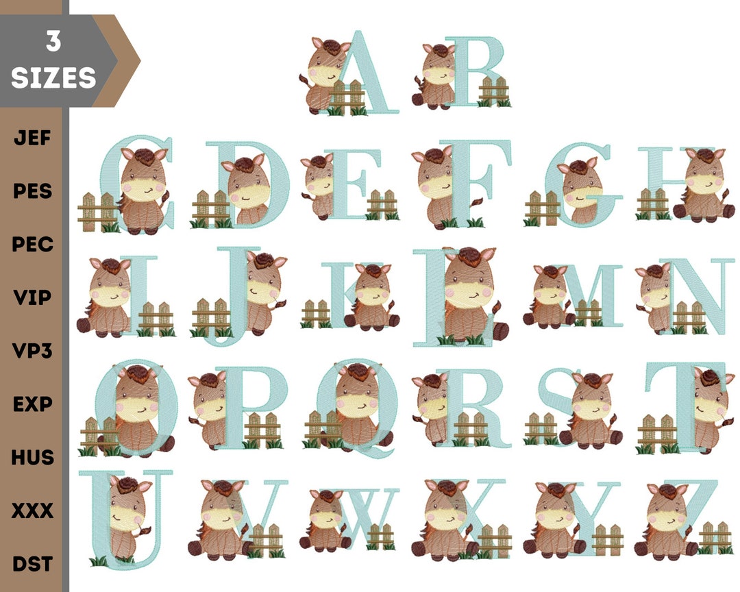 Donkey Alphabet Embroidery Designs, Font Machine Embroidery Design ...