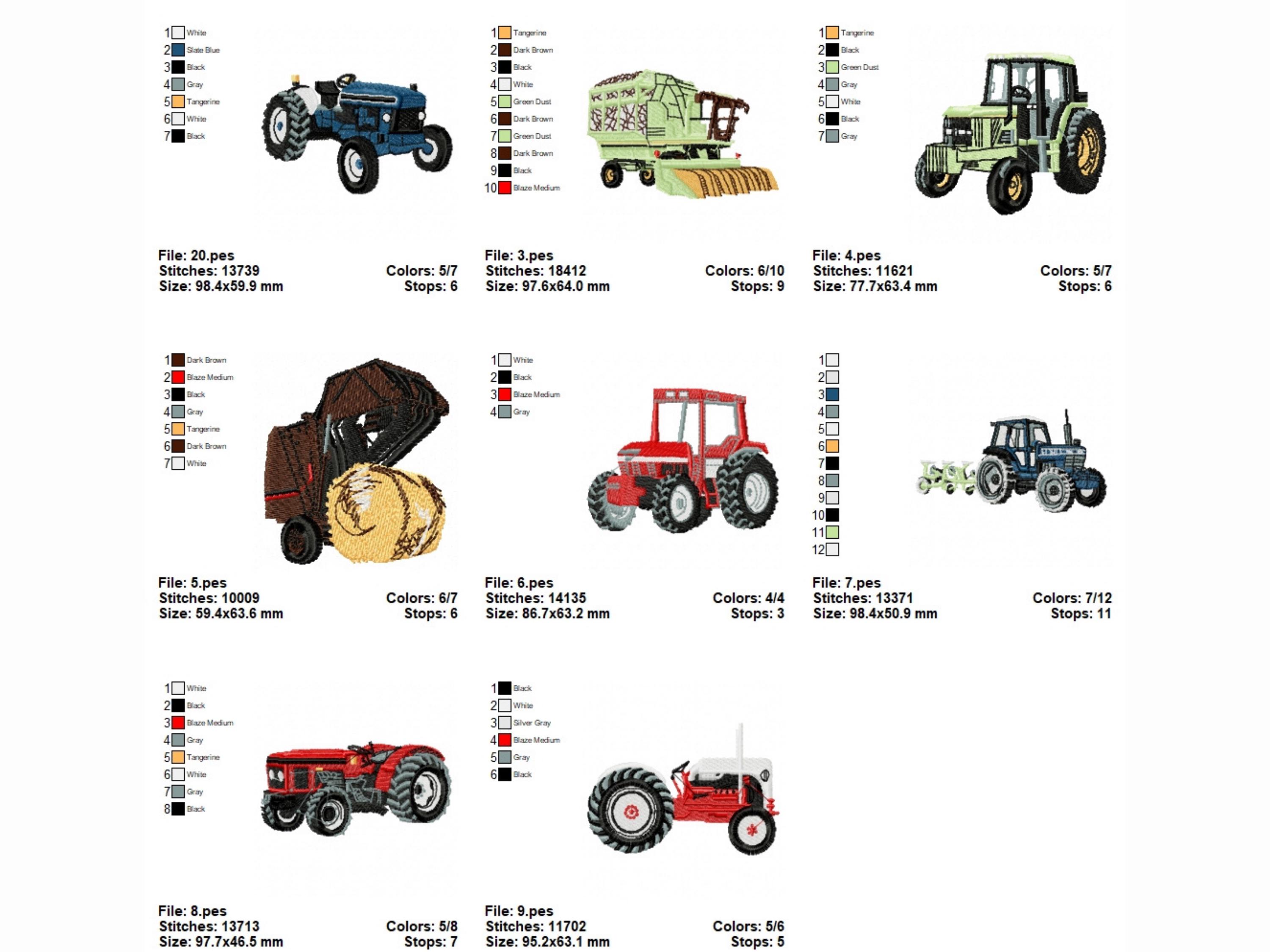 Farm Equipment Embroidery Design Bundle - 20 Designs, Tractor ...