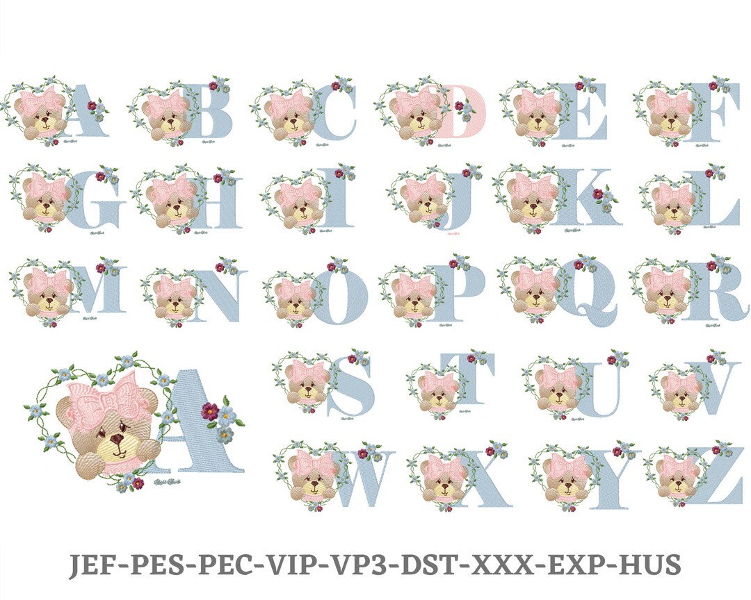 Teddy Alphabets, Font, Embroidery Designs - Machine Embroidery Pattern ...