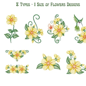 Yellow Floral Embroidery Design Collection With Hummingbird - Blossoms ...