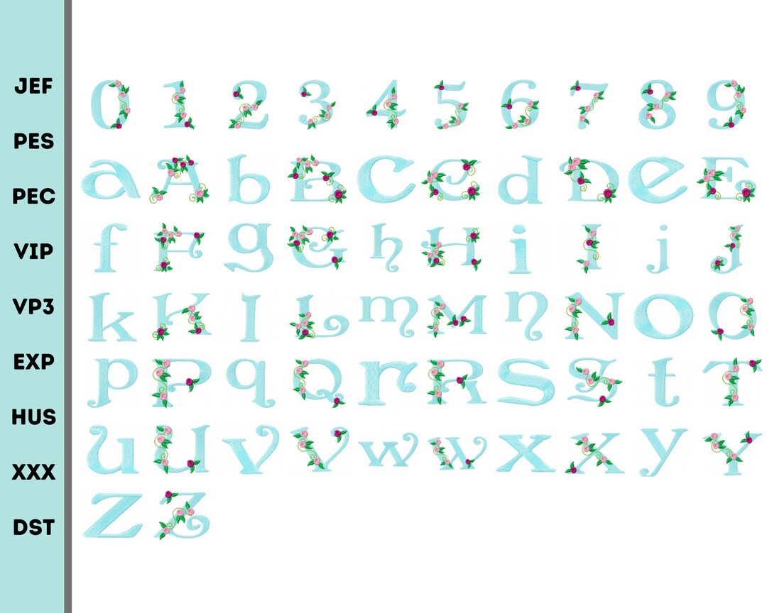 Floral Embroidery Alphabet and Numbers Design Set - Instant Download in ...