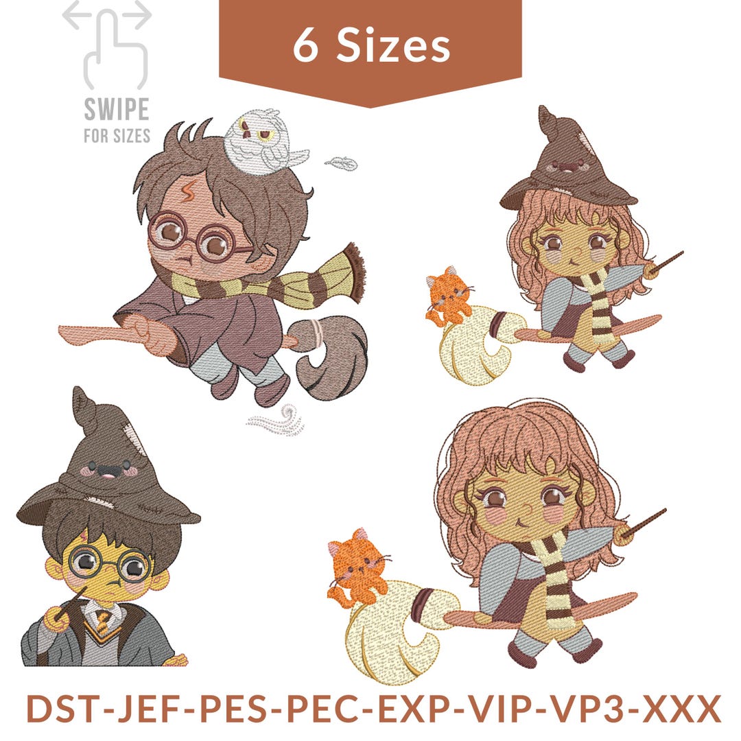 Cute Wizard Kids Embroidery Design Set | Fantasy Witch Boy & Girl ...