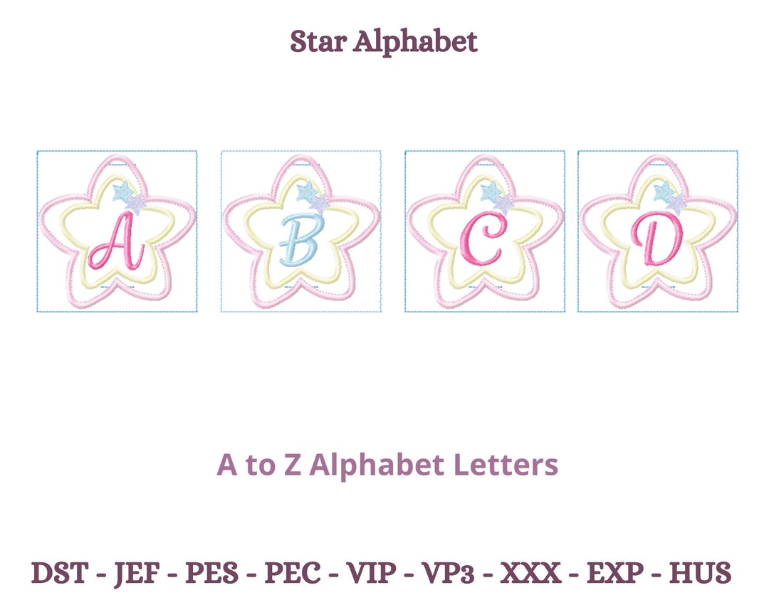 Stars Alphabet Embroidery Design - Font Monogram - Machine Embroidery ...