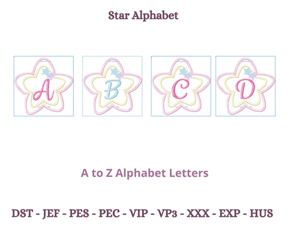 Stars Alphabet Embroidery Design Font Monogram Machine - Etsy