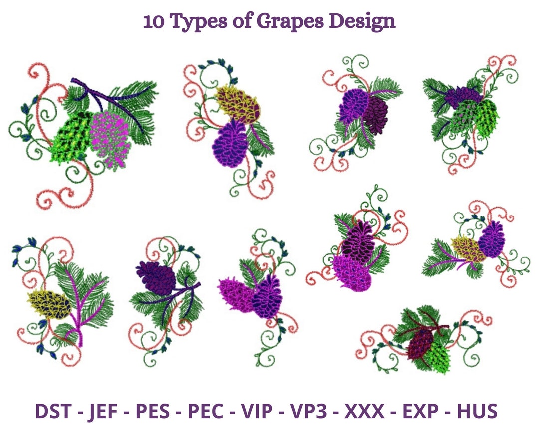 Grapes Embroidery Design - Machine Embroidery Pattern - 10 Types ...