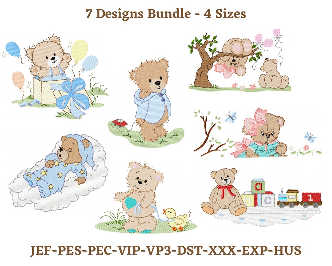 Cute Teddy Embroidery Designs - 4 Sizes - Instant Download - Etsy
