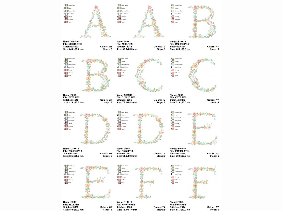 Floral Alphabet Embroidery Designs - 26 Letters A to Z - Decorative ...