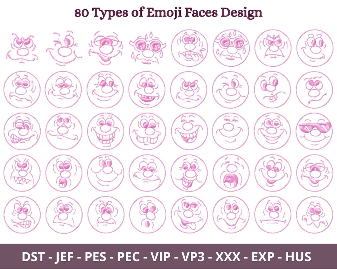 Emoji Faces Embroidery Design - Machine Embroidery Pattern - 80 Types ...
