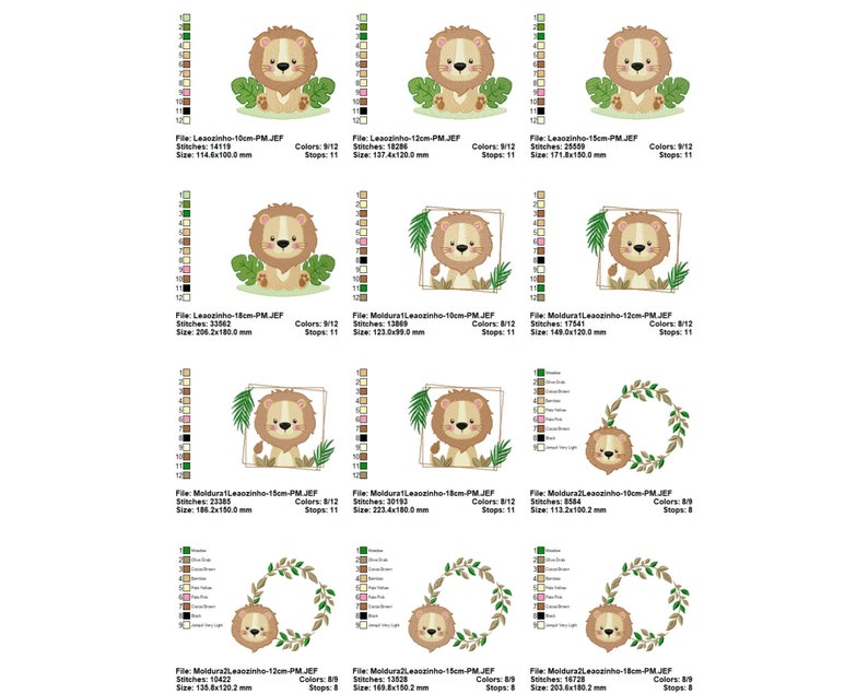 Cute Jungle Baby Lion Safari Embroidery Designs, Lions in Fame With ...