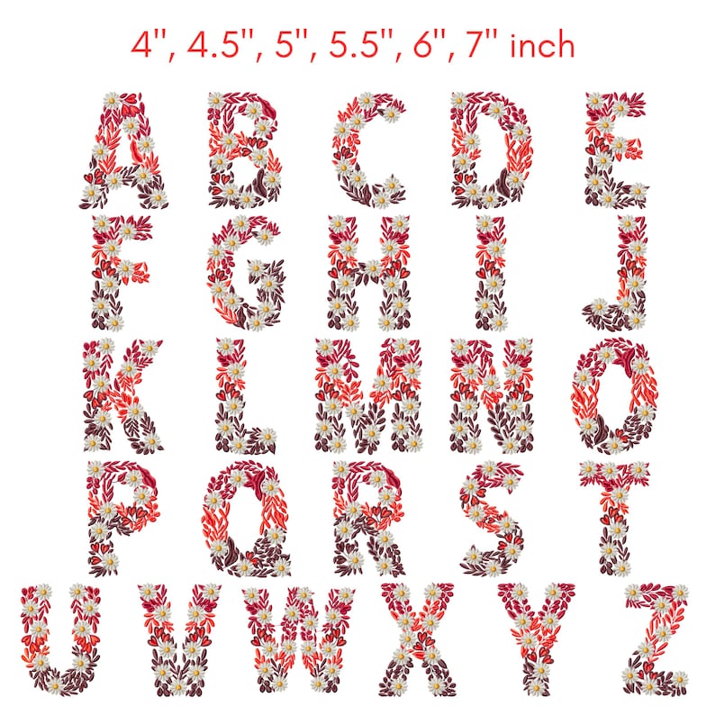 Floral Alphabet Embroidery Font A-Z | Daisy Flower Monogram Letters ...