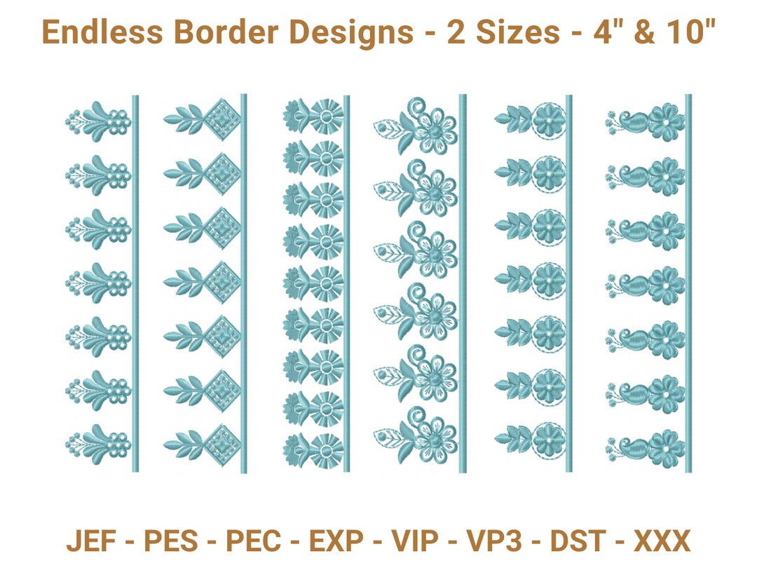 Endless Border Embroidery Designs – 2 Sizes (4 Inch & 10 Inch) – Floral ...