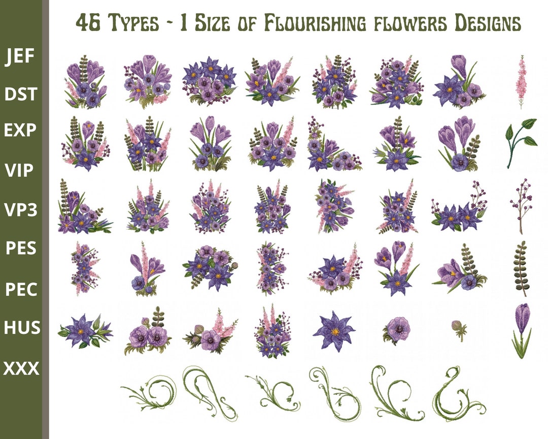 Purple Flowers Machine Embroidery Designs , Wedding Concept Floral With ...