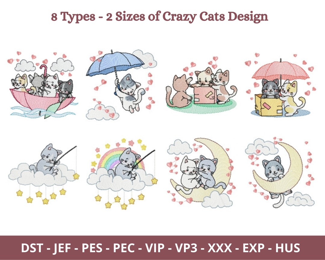 Crazy Cats Embroidery Design - Machine Embroidery Pattern - 8 Types ...