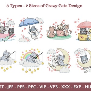 Crazy Cats Embroidery Design - Machine Embroidery Pattern - 8 Types ...
