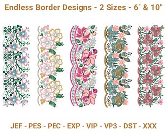Geometric & Floral Border Embroidery Design Set | Endless Border ...