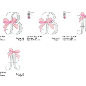 Alphabet With Bow Embroidery Designs - 3" and 4" Inch Size, Instant ...