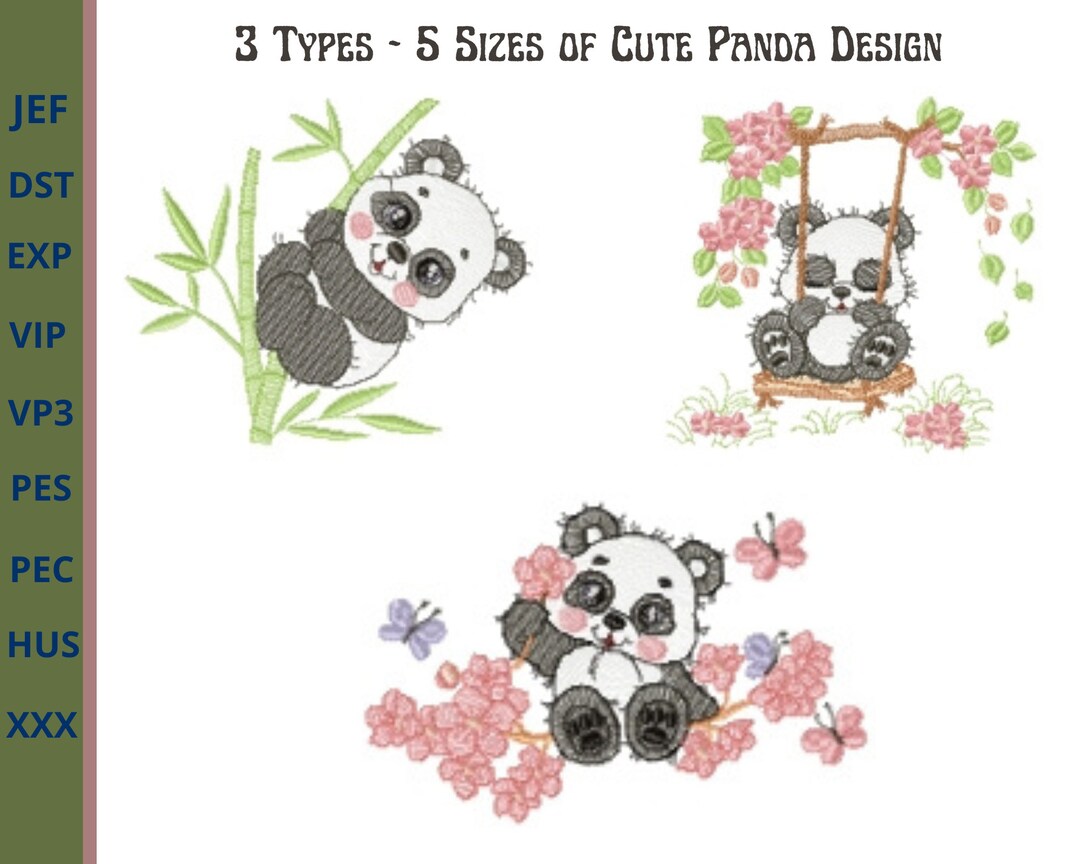 Cute Panda Embroidery Design - Machine Embroidery Pattern - 3 Types ...