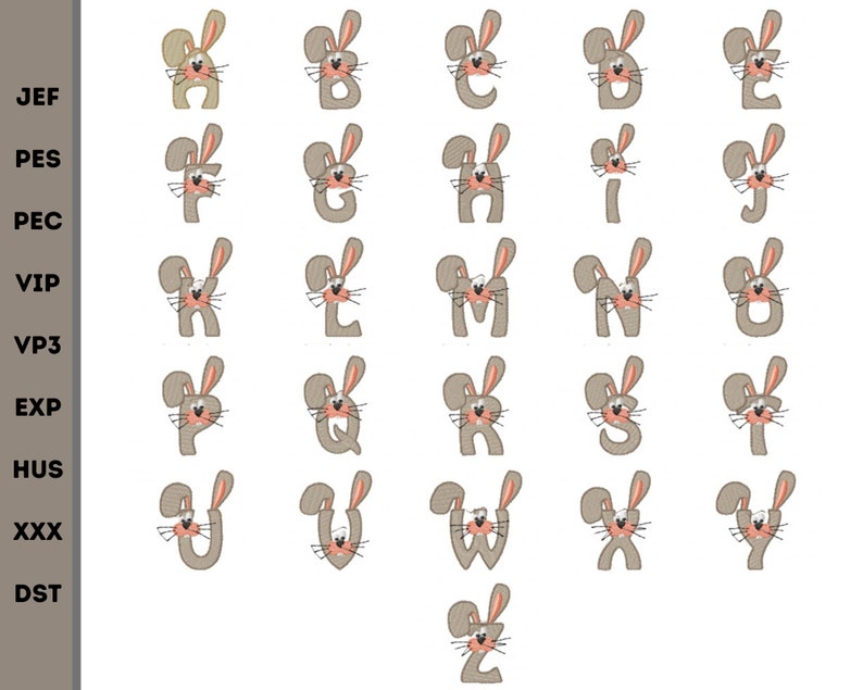 Bunny Font Alphabet Embroidery Designs- Font Machine Embroidery Pattern ...