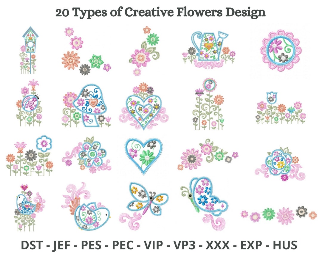 Creative Flowers Embroidery Design - Machine Embroidery Pattern - 20 ...