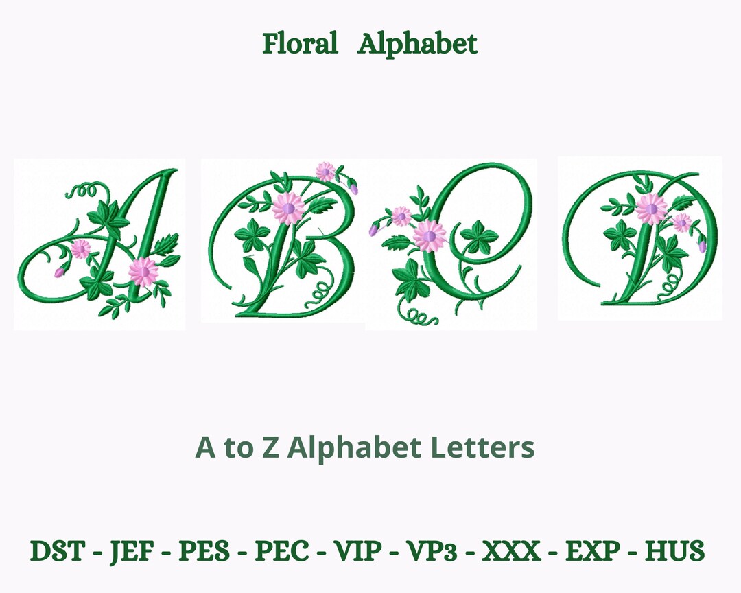 Machine Embroidery Floral Font - Embroidery Design - Instant Download ...