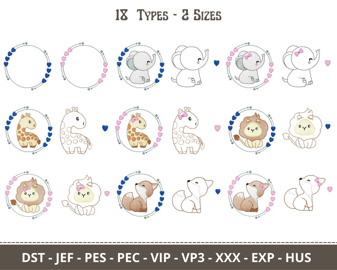 Baby Animals Machine Embroidery Design 18 Types 2 Sizes - Etsy